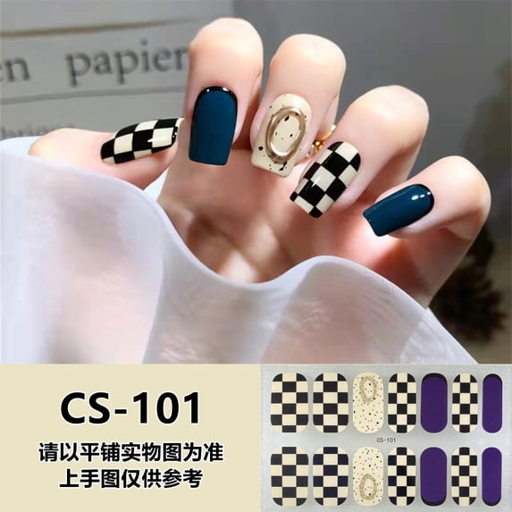 2PCS No-bake gel checkered colored nail stickers, ready-made nail art ...