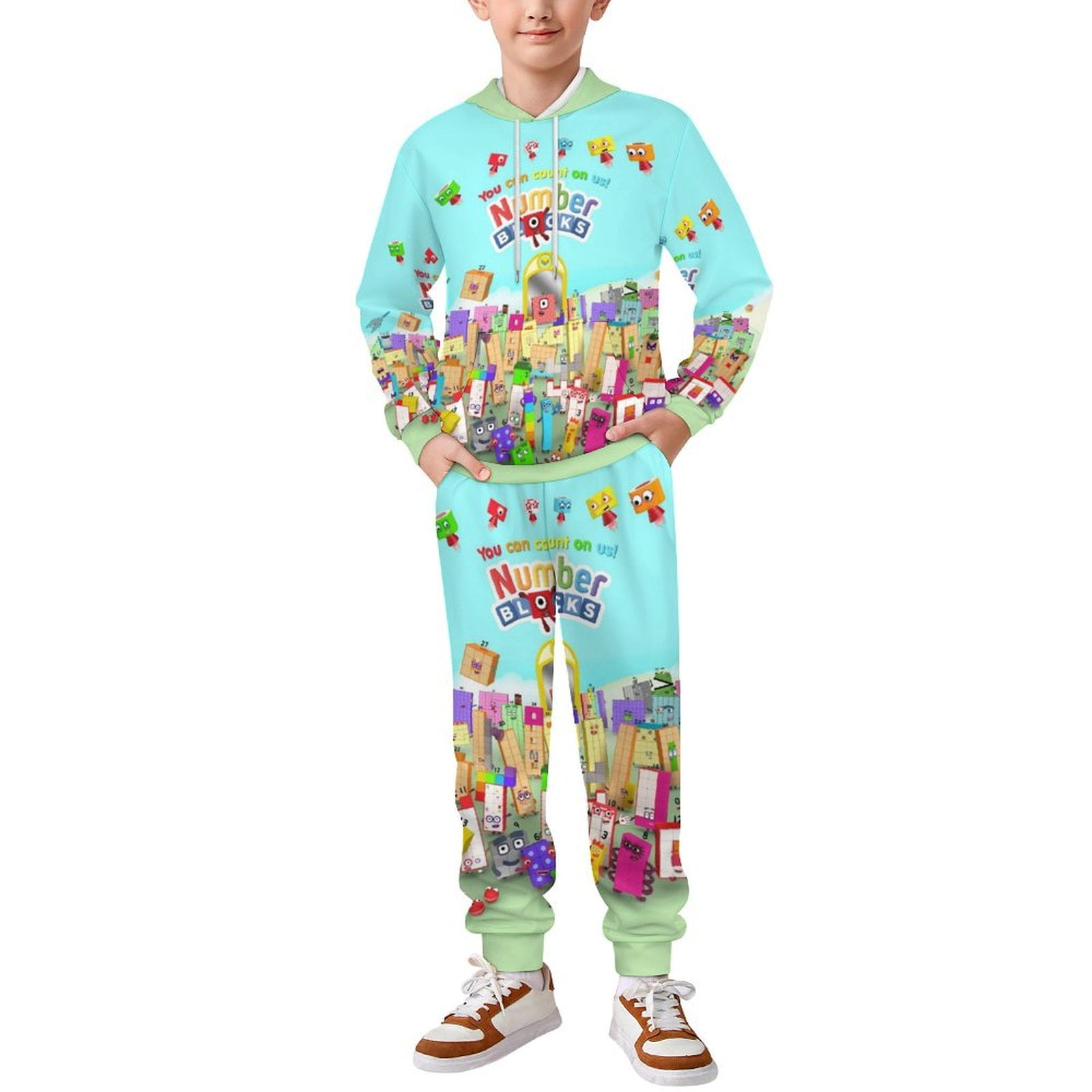 2PCS Number Cartoon Show Block Tracksuit Outfit Hoodie Sweatshirt ...