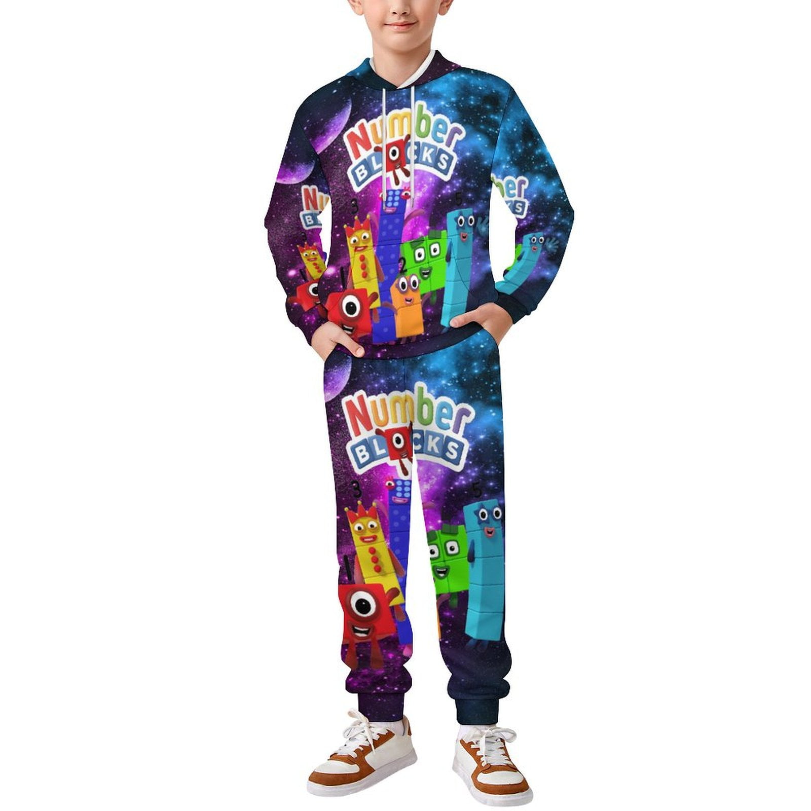 2PCS Number Cartoon Show Block Tracksuit Outfit Hoodie Sweatshirt ...