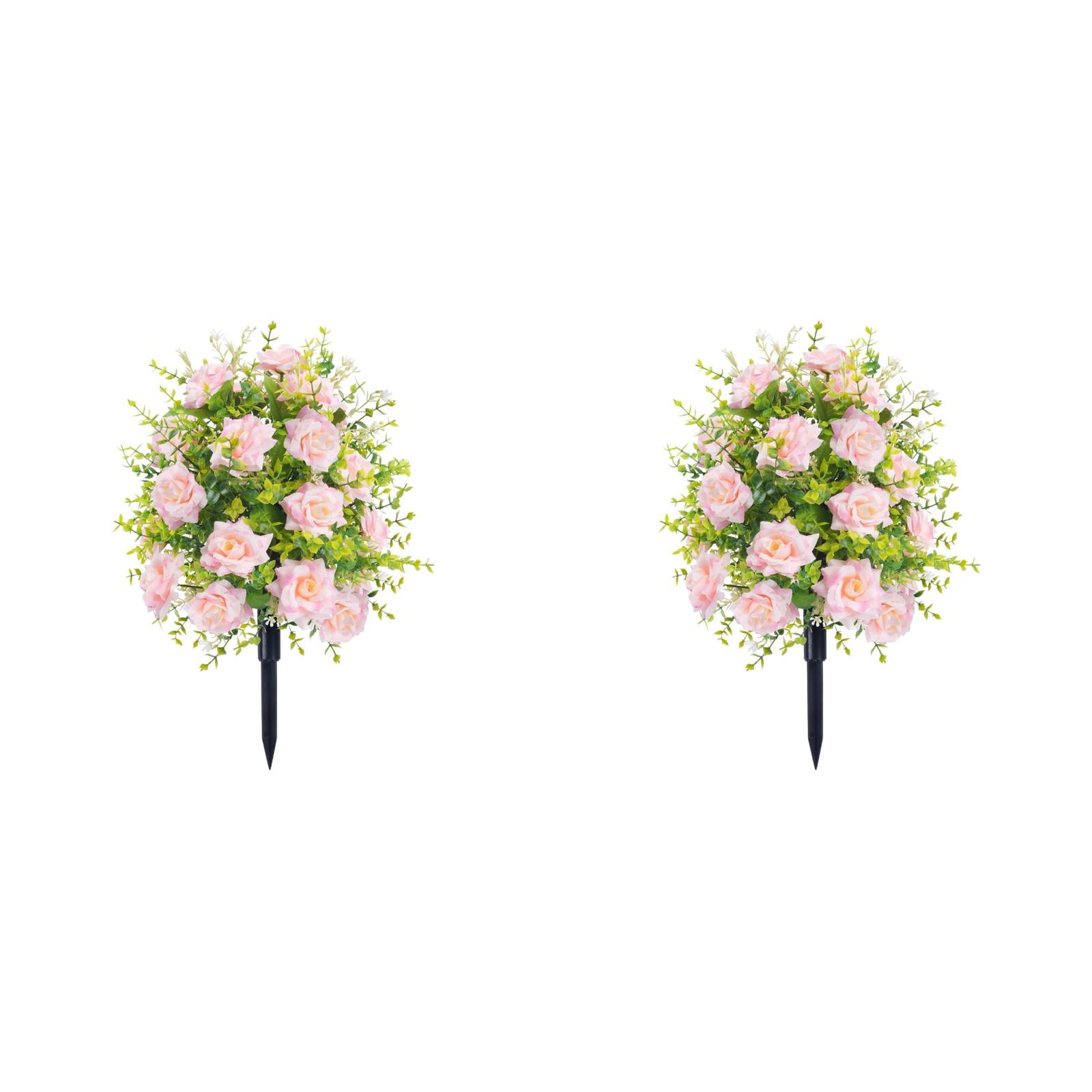 2PCS Outdoor Artificial Flowers - Roses & Evergreen Topiary Trees with ...
