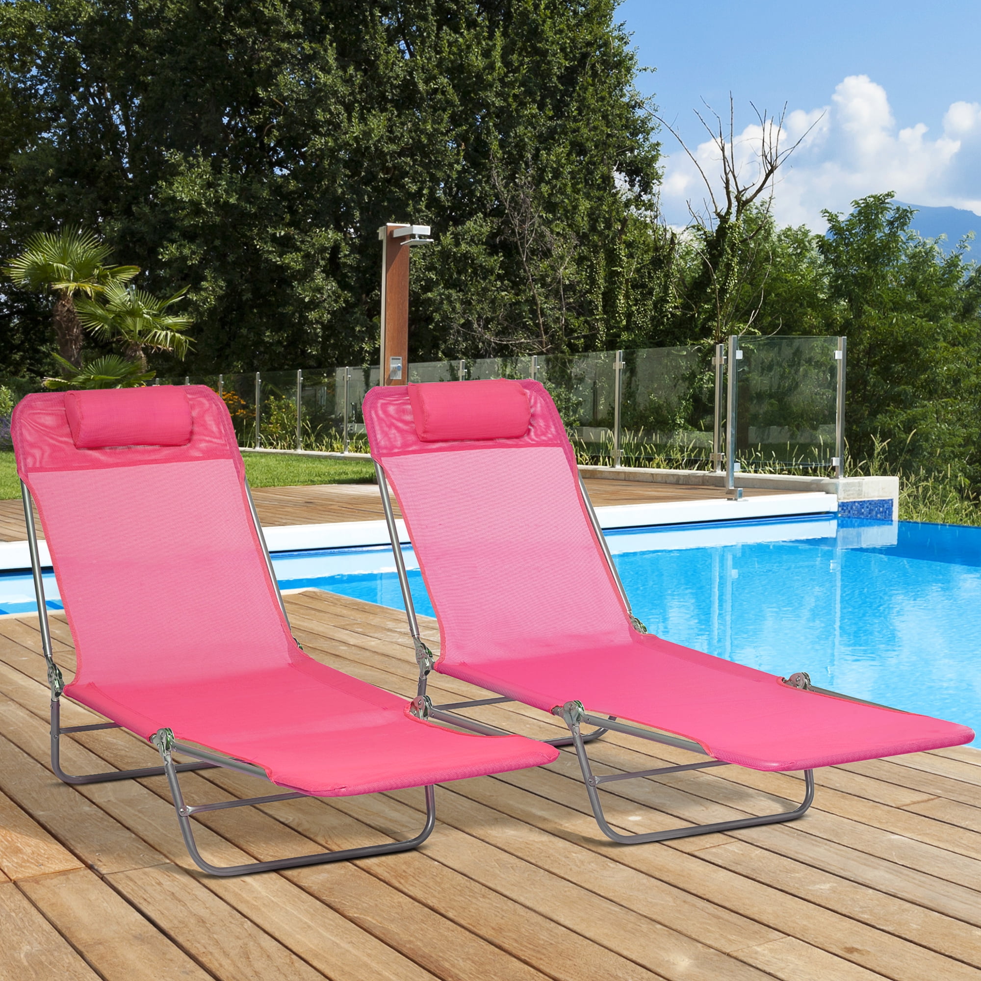 2PCS Outdoor Folding Chaise Lounge Chairs, Pool Sun Tanning Chairs with ...