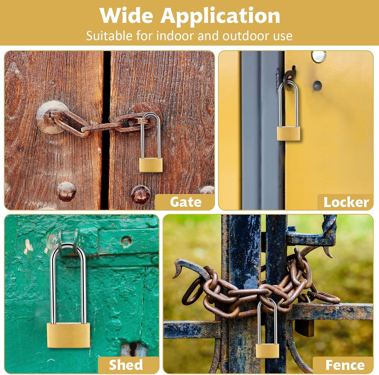 2PCS Outdoor Padlock Weatherproof, Solid Brass Padlock with Same Keys ...