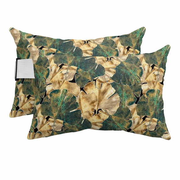 2PCS Outdoor Pillow for Chaise Lounge Chair Abstract Green Gold Ginkgo ...