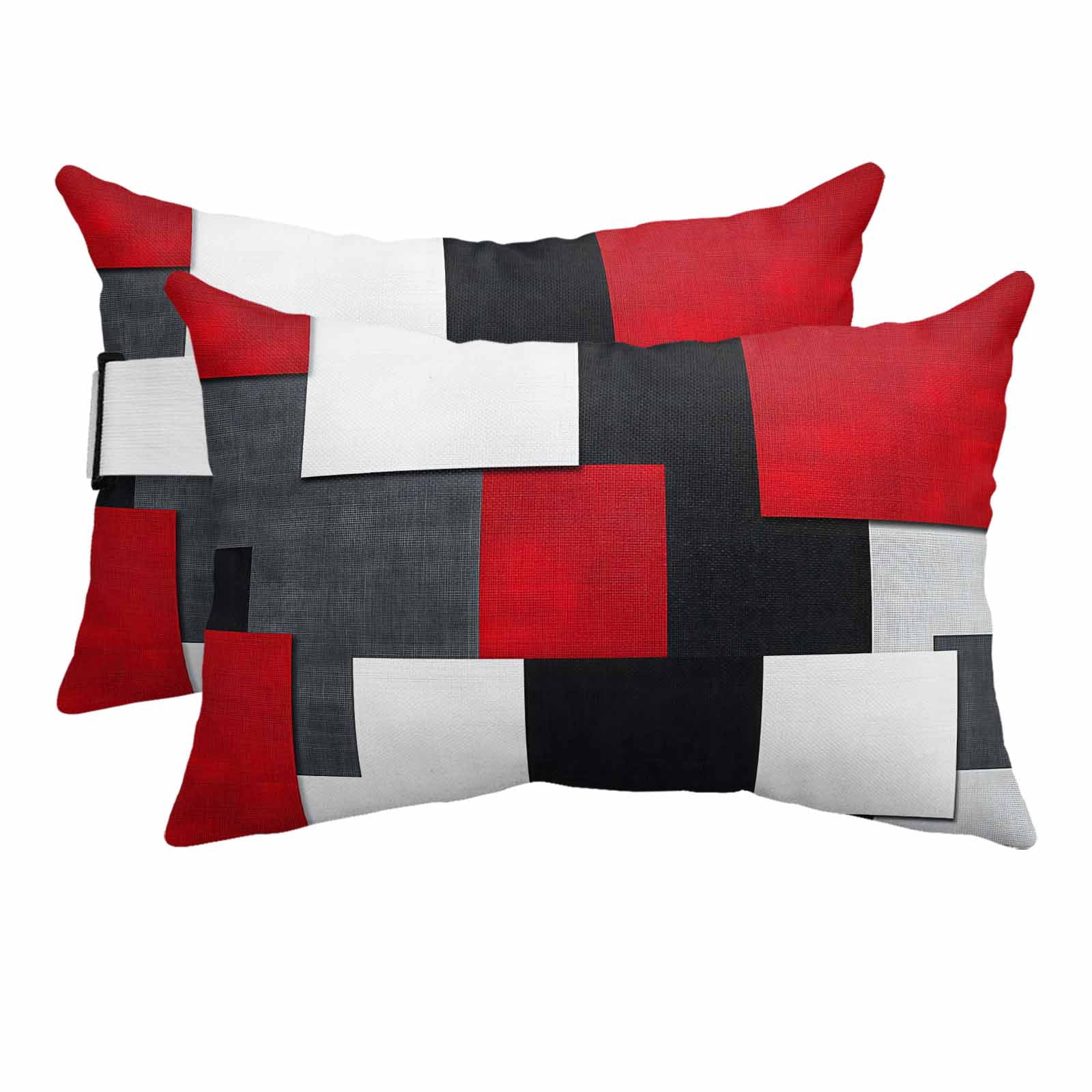 2PCS Outdoor Pillow for Chaise Lounge Chair Abstract Red Black White ...