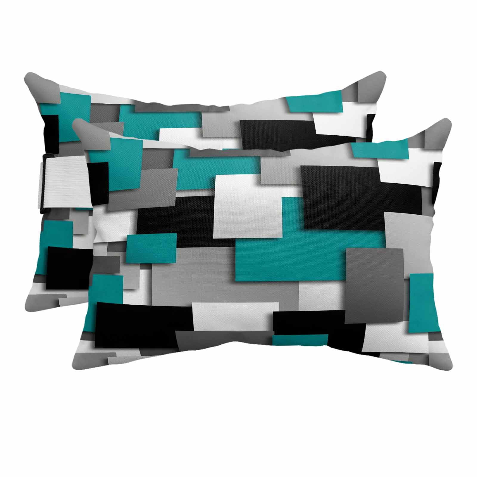 2PCS Outdoor Pillow for Chaise Lounge Chair Abstract Teal Black Gray ...