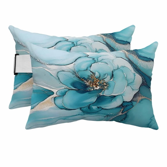 2PCS Outdoor Pillow for Chaise Lounge Chair Abstract Teal Flower Marble ...