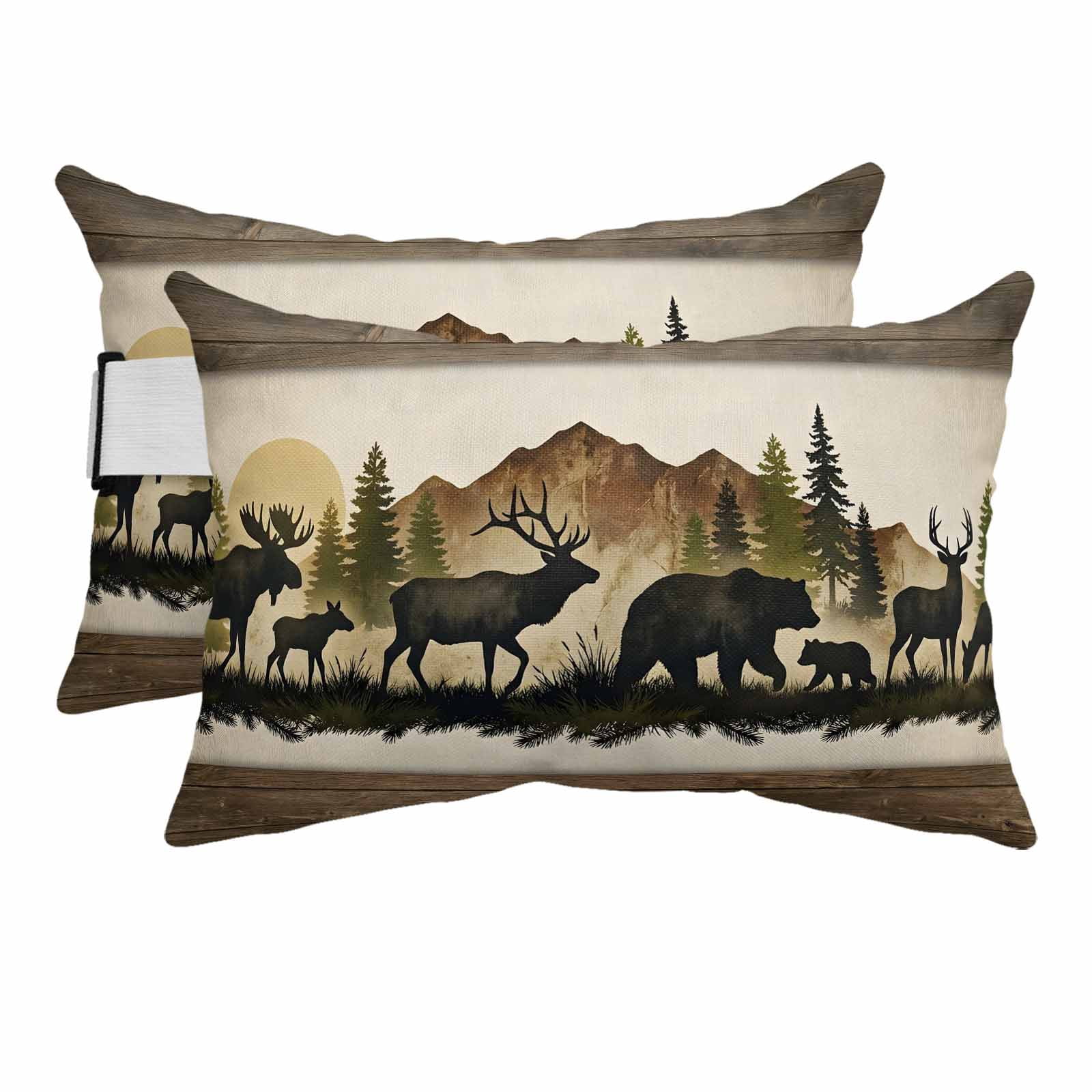 2PCS Outdoor Pillow for Chaise Lounge Chair Animal Elk Bear Silhouette ...