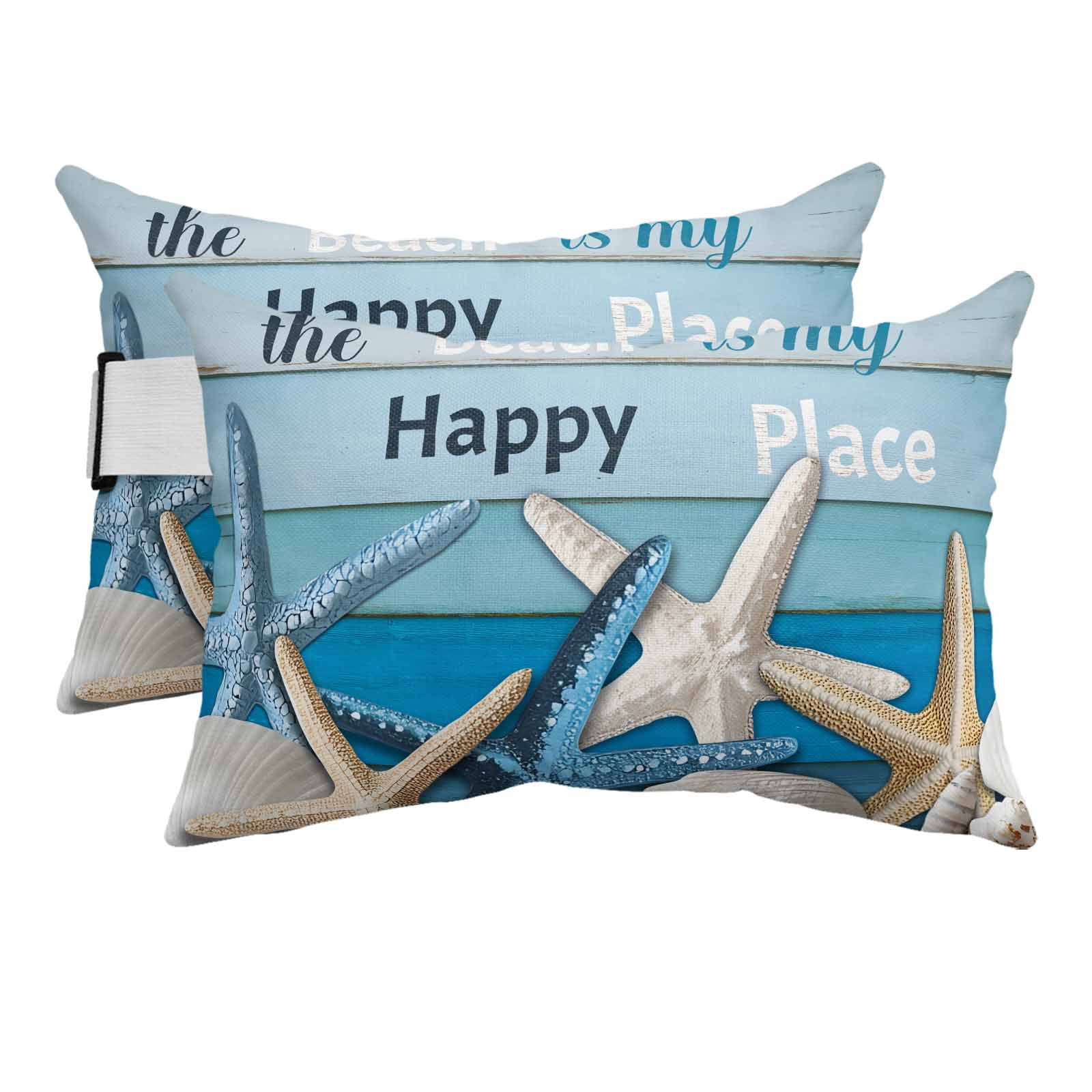 2PCS Outdoor Pillow for Chaise Lounge Chair Beach Shell Starfish Happy ...