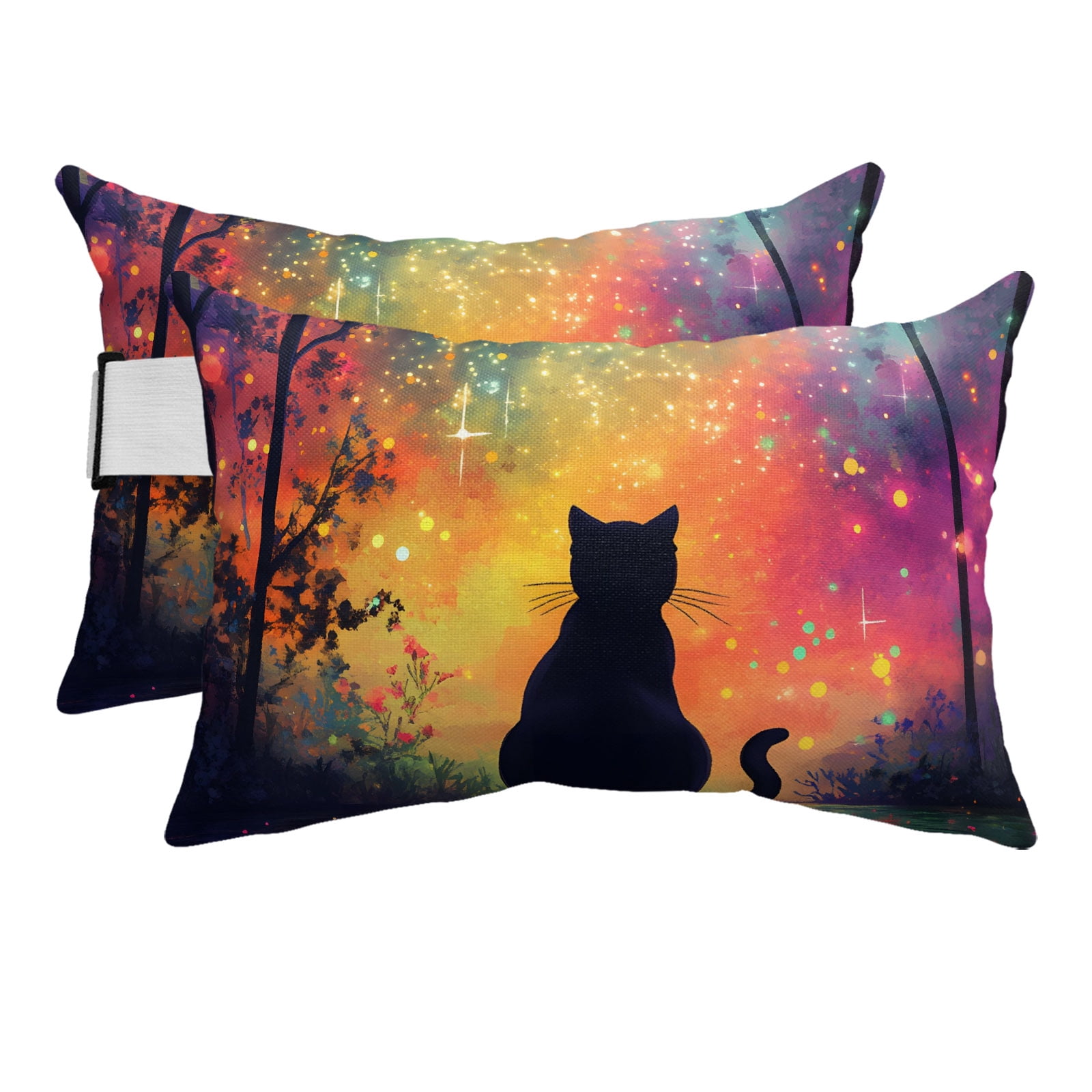 2PCS Outdoor Pillow for Chaise Lounge Chair Black Cat Silhouette Forest ...