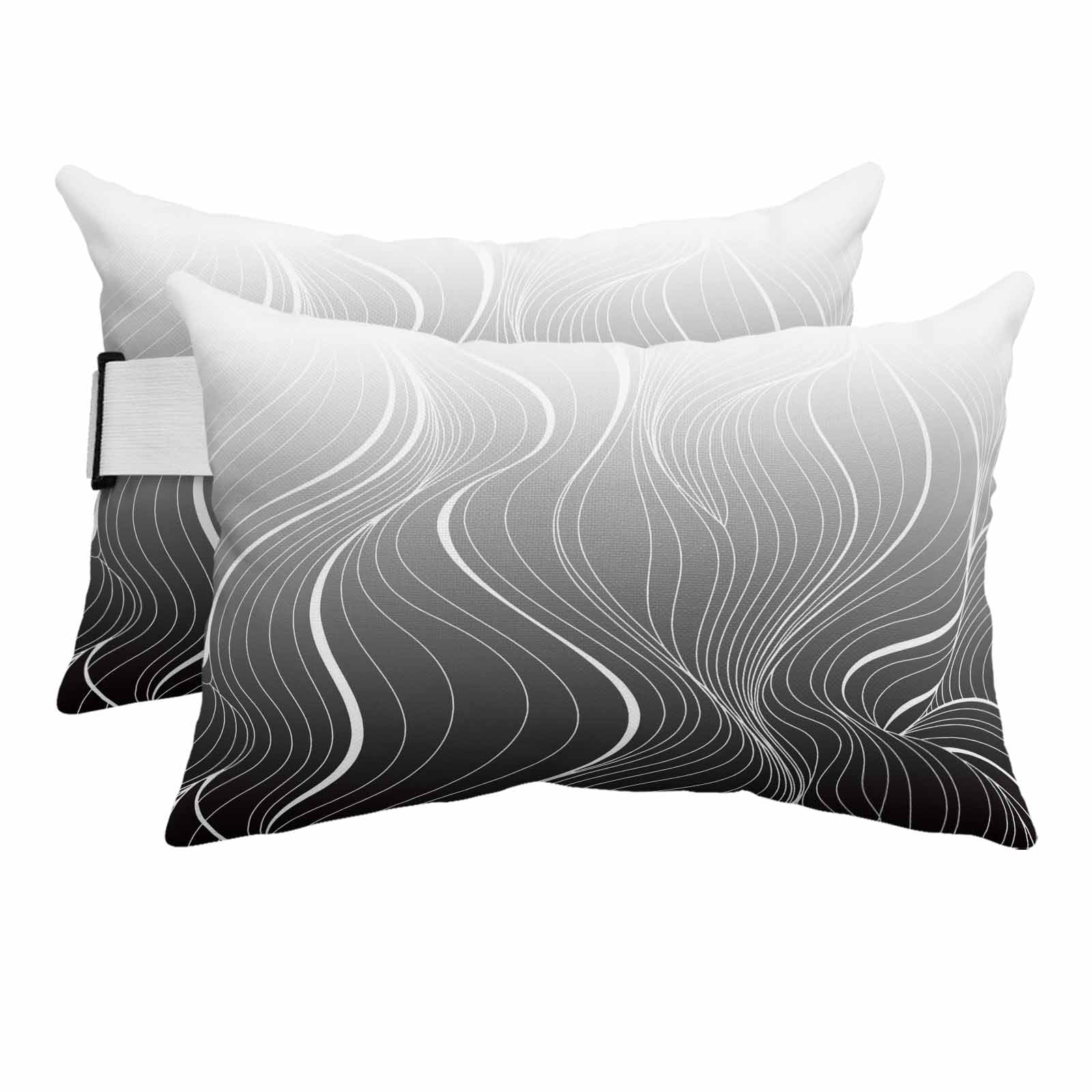 2PCS Outdoor Pillow for Chaise Lounge Chair Black Ripple White Abstract ...