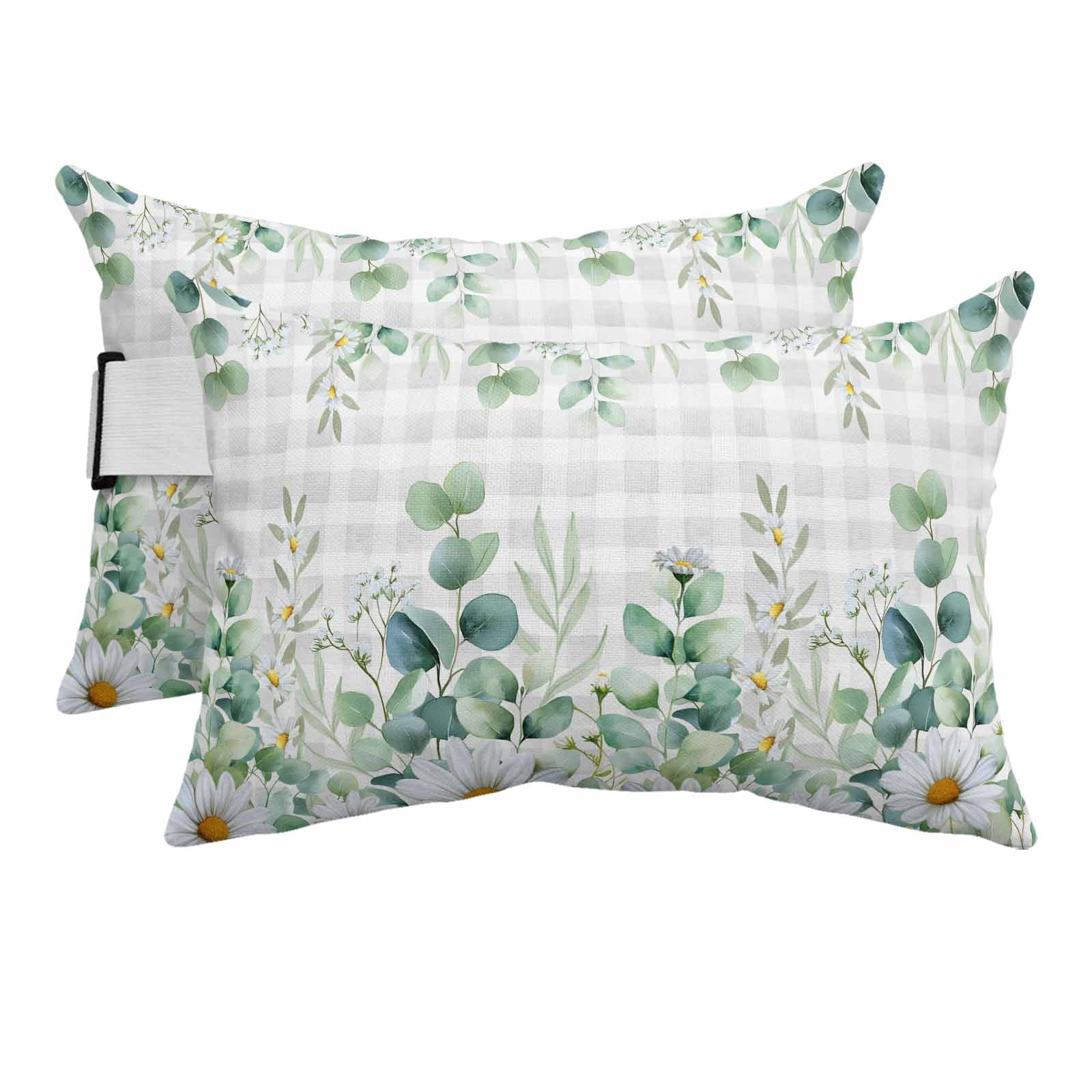 2PCS Outdoor Pillow for Chaise Lounge Chair Blossom Flower Eucalyptus ...