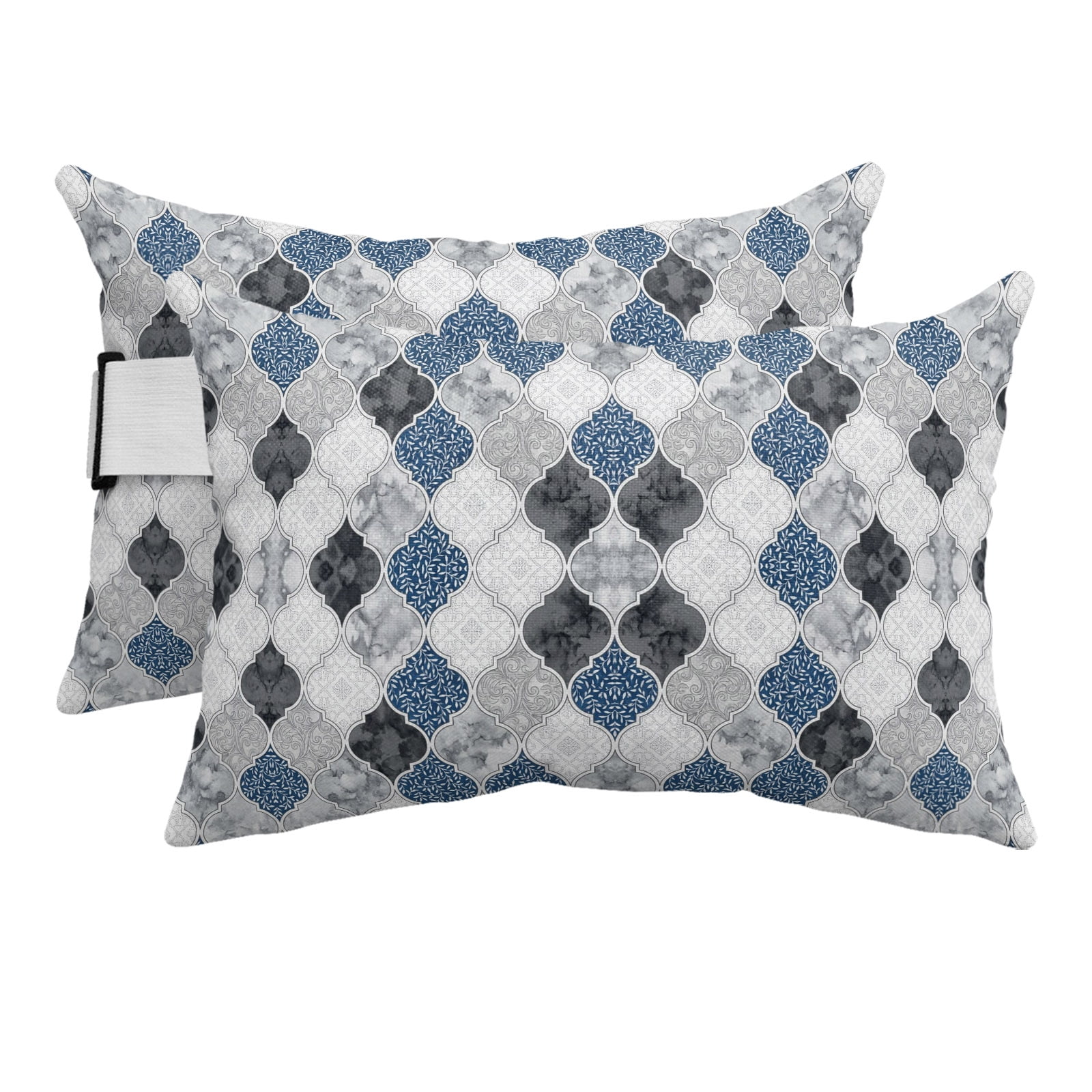 2PCS Outdoor Pillow for Chaise Lounge Chair Blue Black Gray Moroccan ...