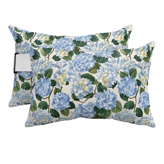 2PCS Outdoor Pillow for Chaise Lounge Chair Blue Flower Hydrangea Green ...