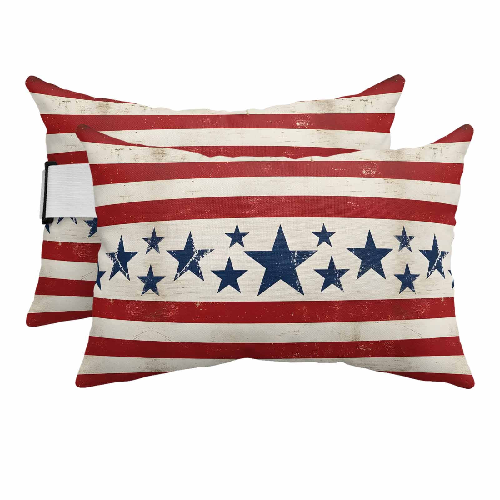 2PCS Outdoor Pillow for Chaise Lounge Chair Blue Stars and Red Stripes ...