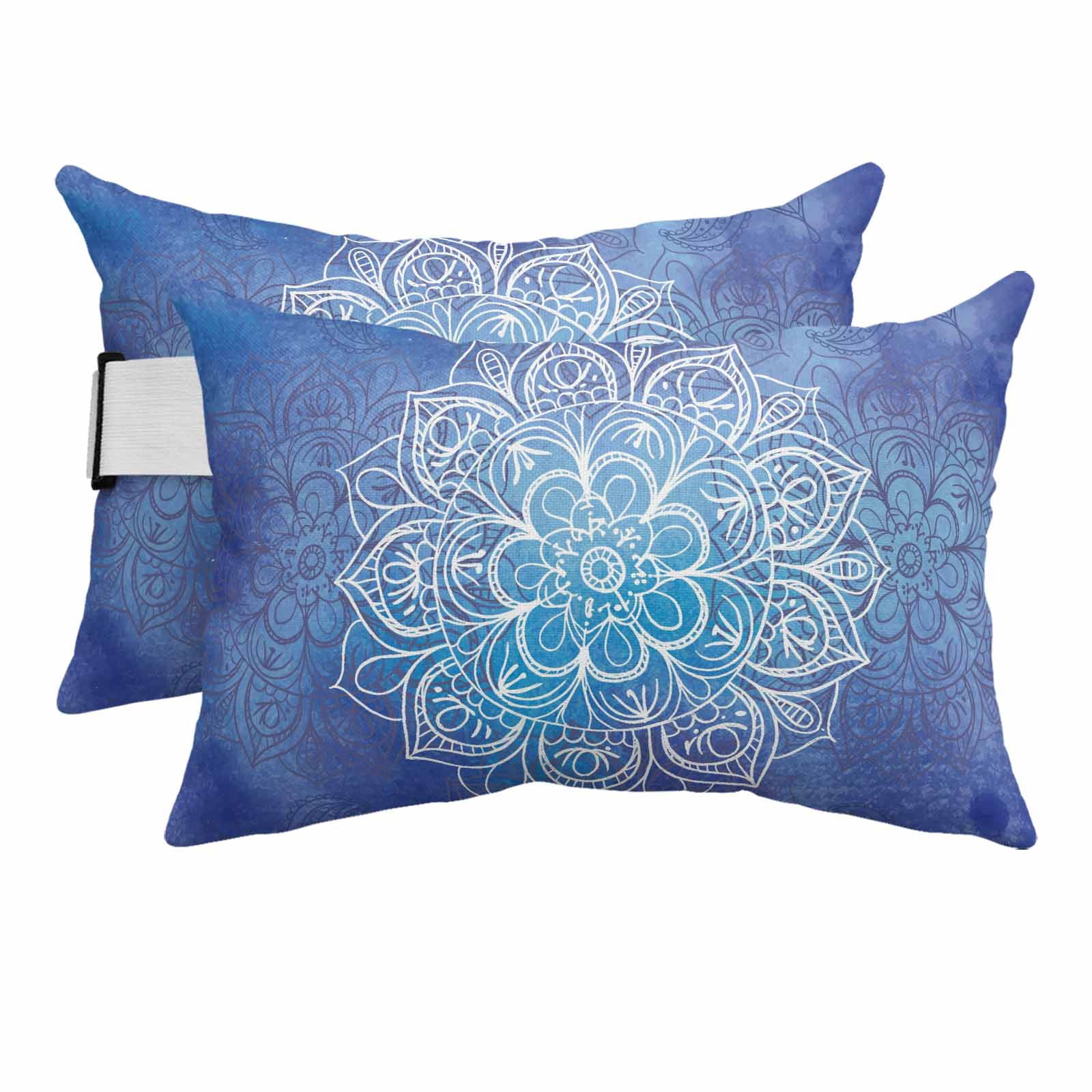 2PCS Outdoor Pillow for Chaise Lounge Chair Bohemia Blue Flower ...