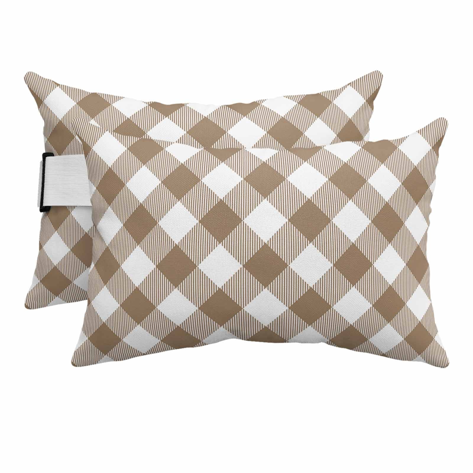 2PCS Outdoor Pillow for Chaise Lounge Chair Brown and White Plaid ...