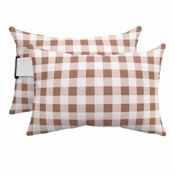 2PCS Outdoor Pillow for Chaise Lounge Chair Brown White Square Plaid ...