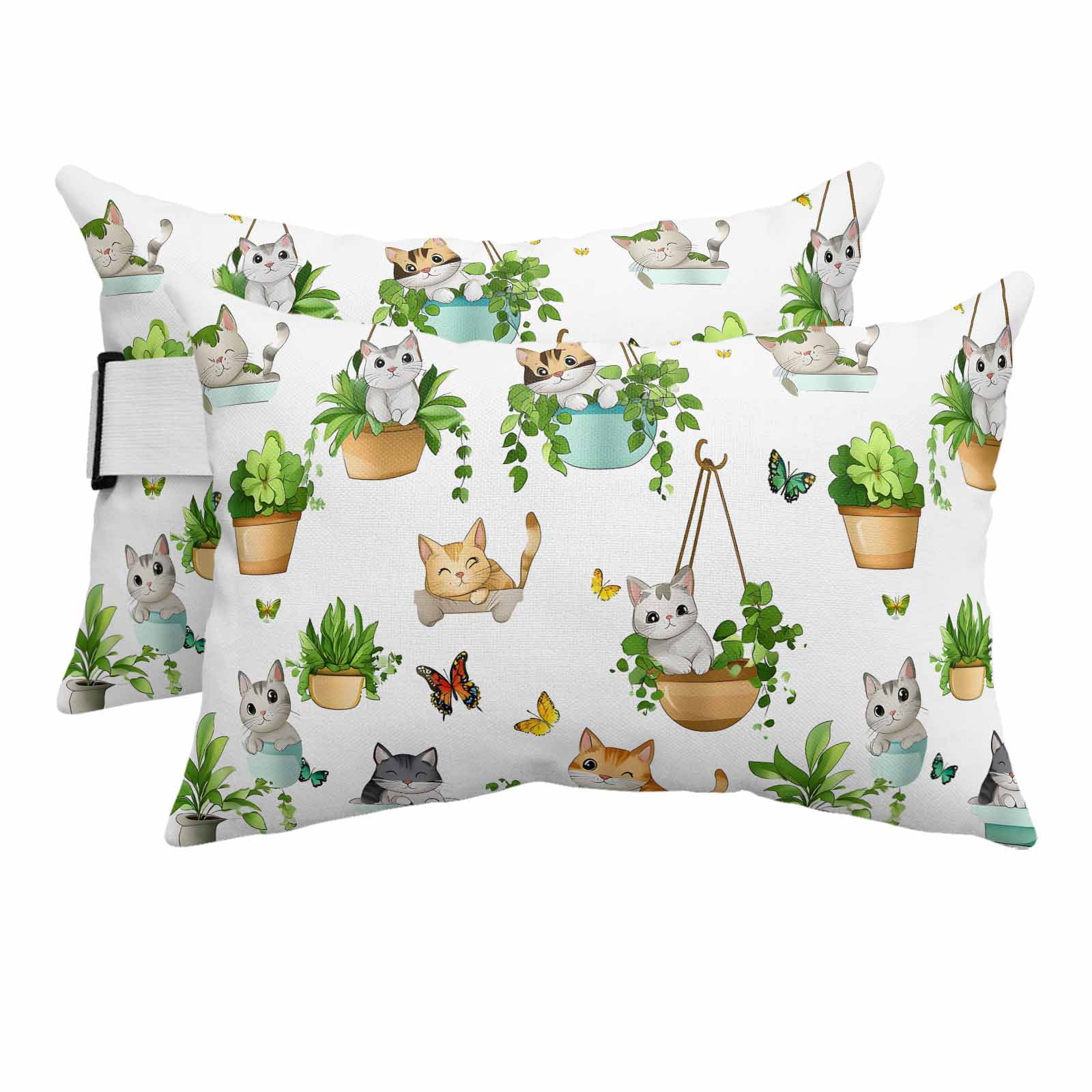 2PCS Outdoor Pillow for Chaise Lounge Chair Cartoon Cat Funny Animal ...