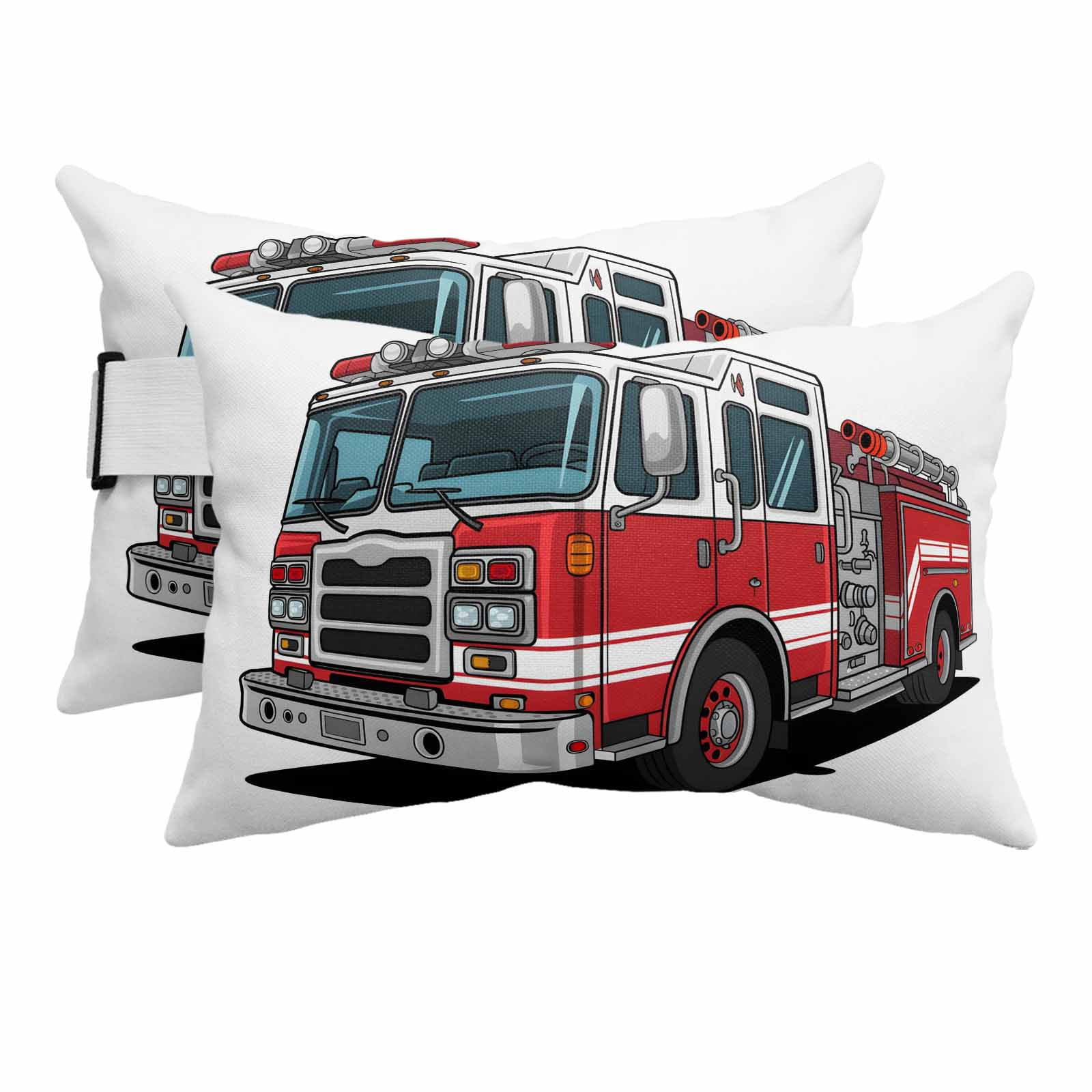 2PCS Outdoor Pillow for Chaise Lounge Chair Cartoon Fire Truck Red Grey ...