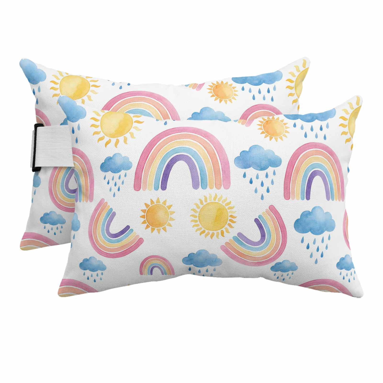 2PCS Outdoor Pillow for Chaise Lounge Chair Cartoon Rainbow Cloud Sun ...