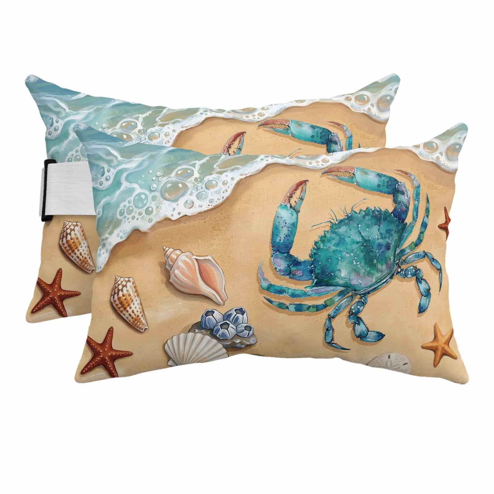 2PCS Outdoor Pillow for Chaise Lounge Chair Coastal Sea Crab Shell ...