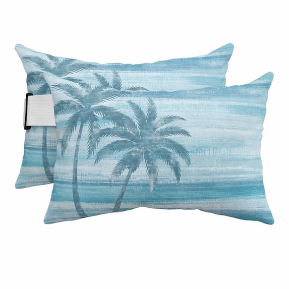 2PCS Outdoor Pillow for Chaise Lounge Chair Coconut Tree Blue Gradient ...