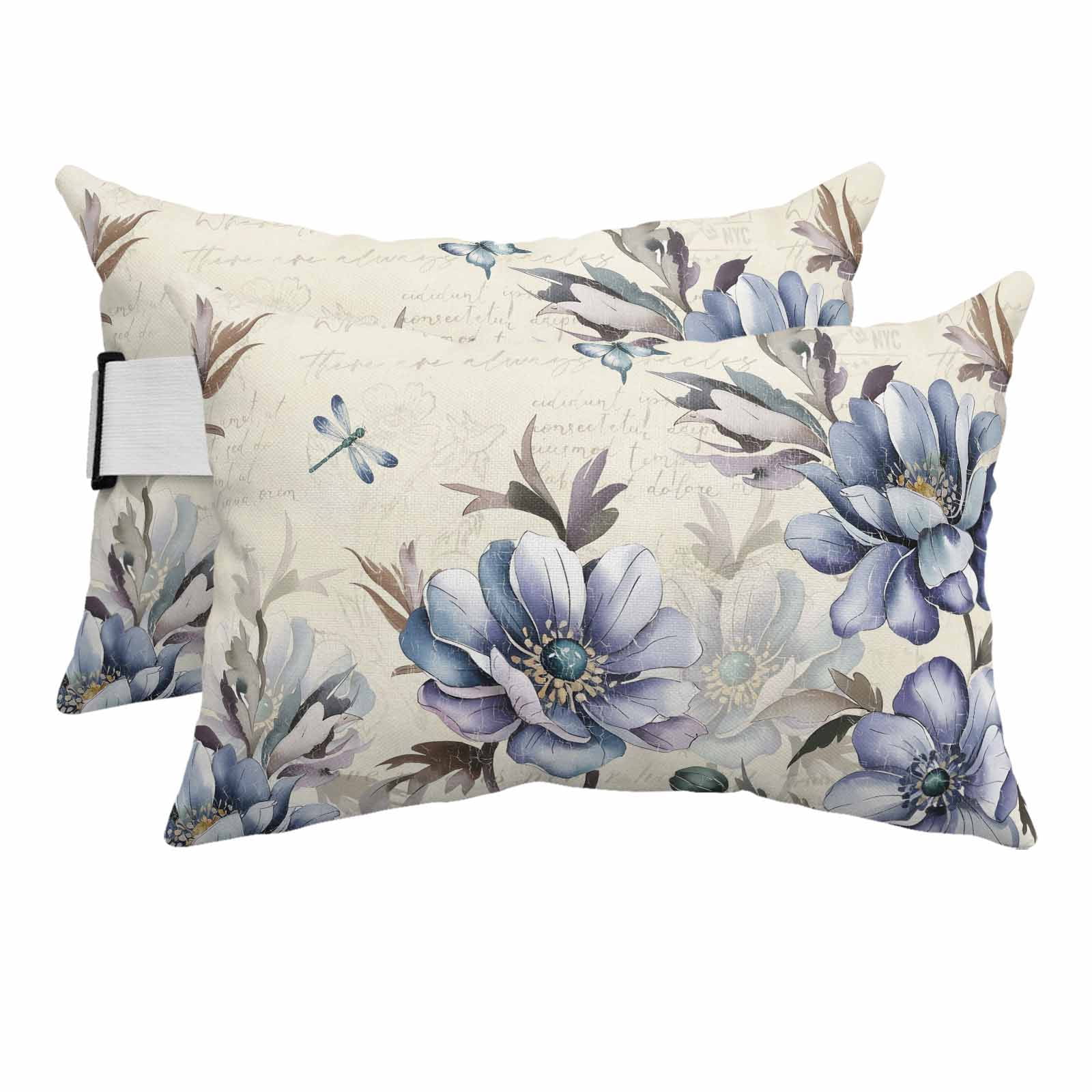2PCS Outdoor Pillow for Chaise Lounge Chair Country Blue Flower Farm ...