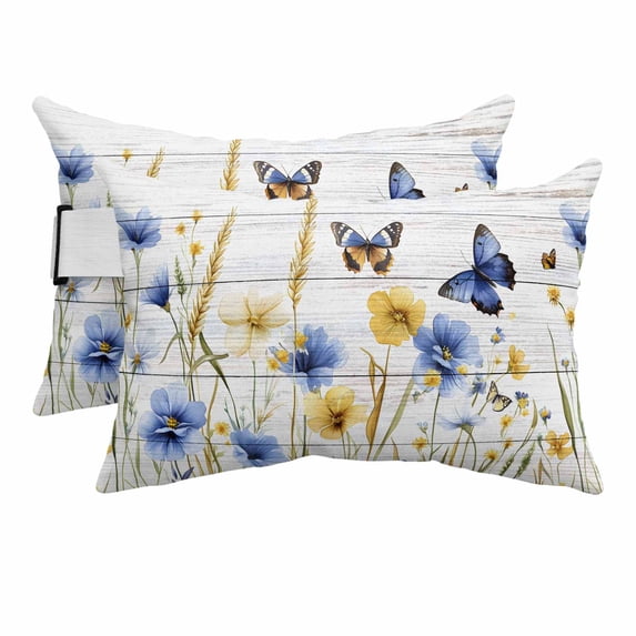 2PCS Outdoor Pillow for Chaise Lounge Chair Country Flowers Butterflies ...