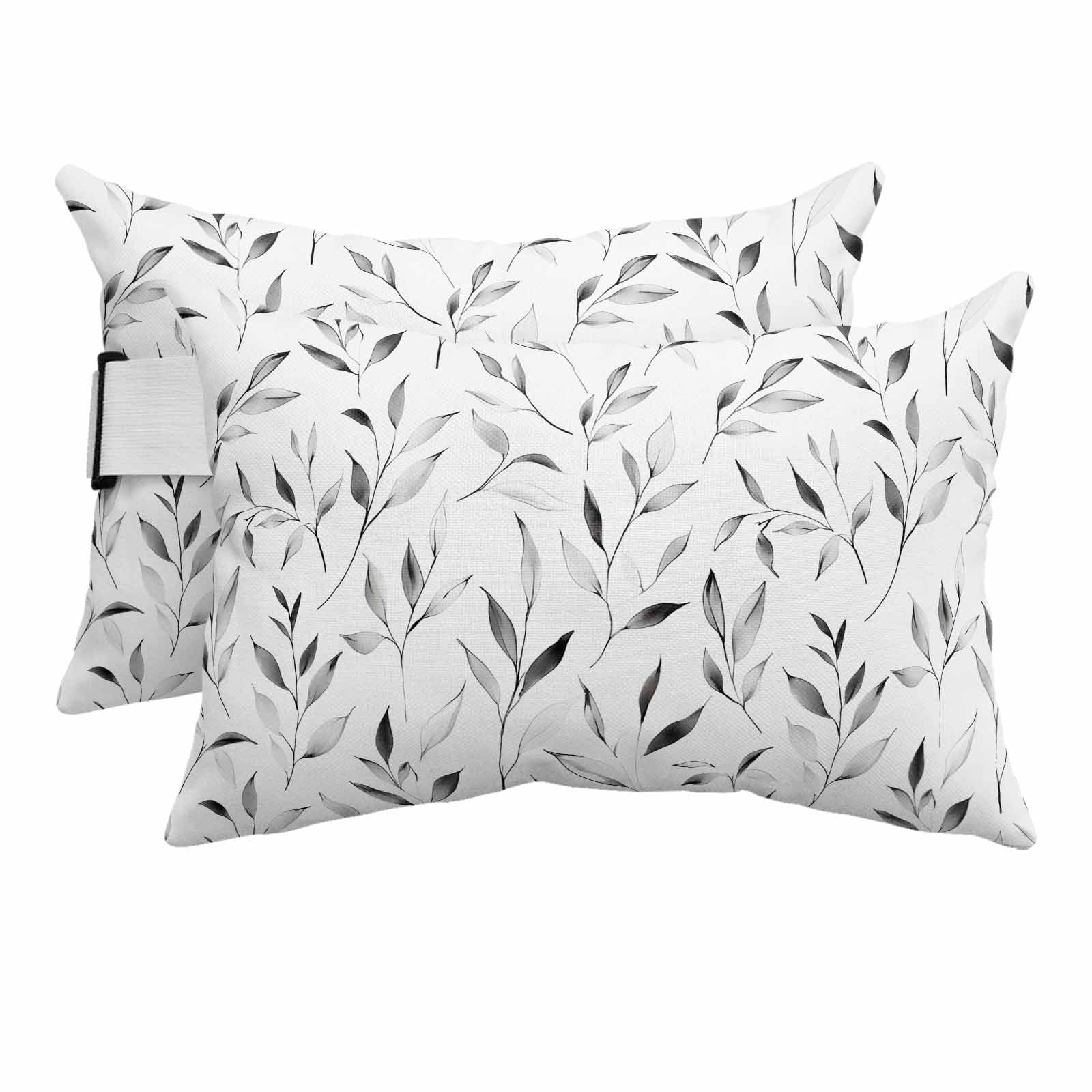 2PCS Outdoor Pillow for Chaise Lounge Chair Country Grey Leaves ...