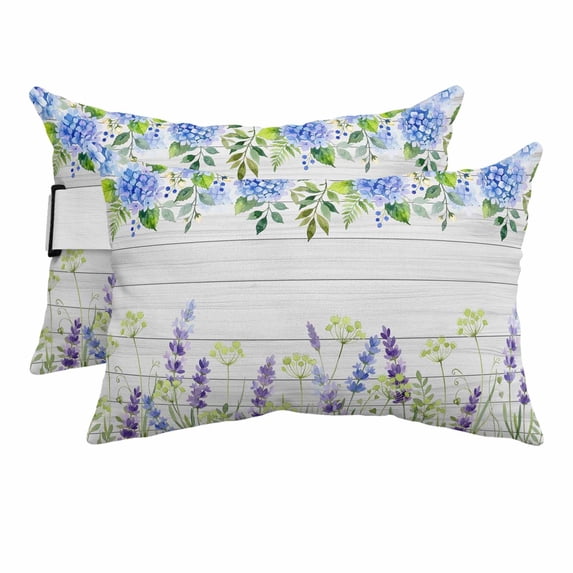 2PCS Outdoor Pillow for Chaise Lounge Chair Country Lavender Hydrangea ...