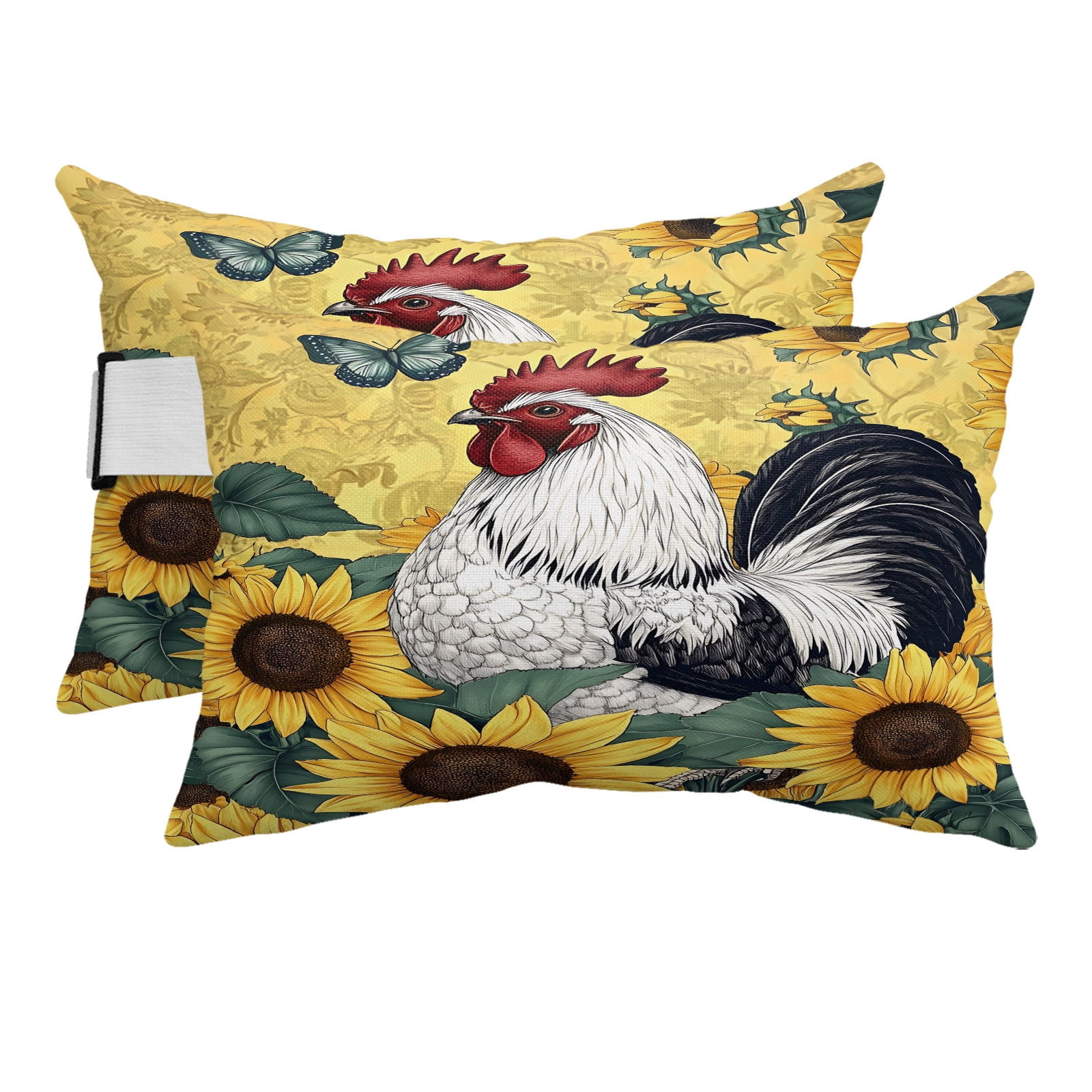 2PCS Outdoor Pillow for Chaise Lounge Chair Country Rooster Sunflower ...