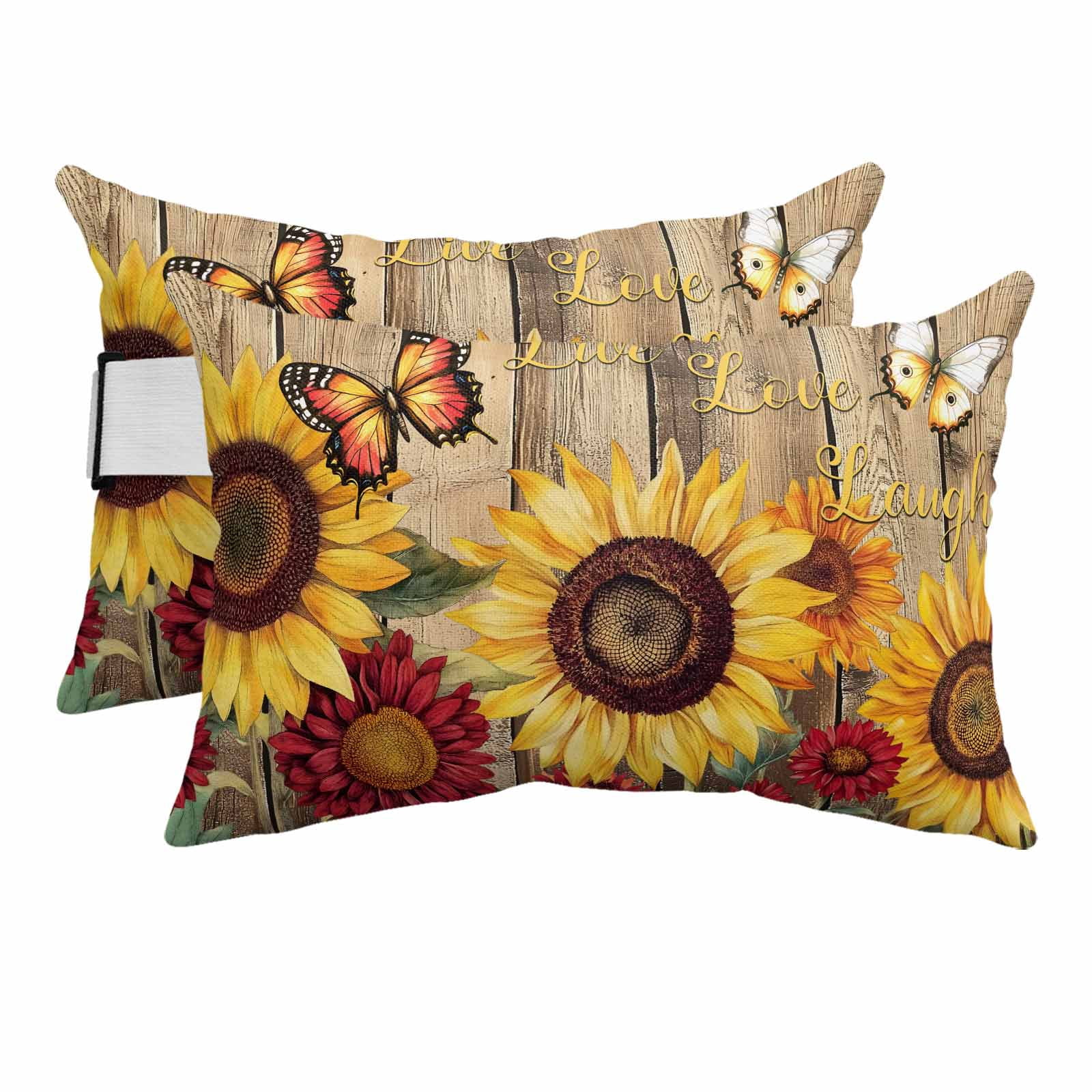 2PCS Outdoor Pillow for Chaise Lounge Chair Country Yellow Sunflowers ...