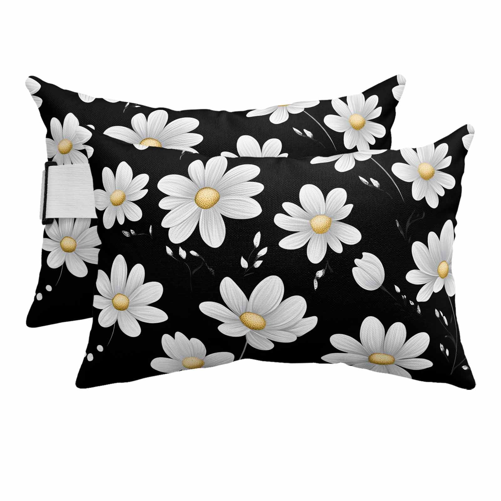 2PCS Outdoor Pillow for Chaise Lounge Chair Countryside White Daisy ...