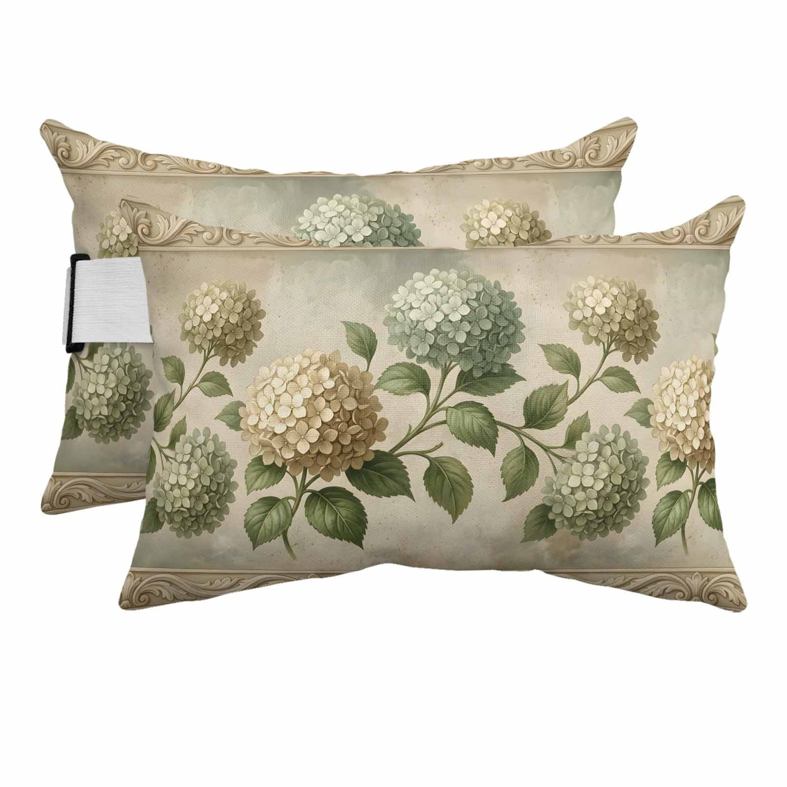 2PCS Outdoor Pillow for Chaise Lounge Chair Cream Gold Hydrangeas ...