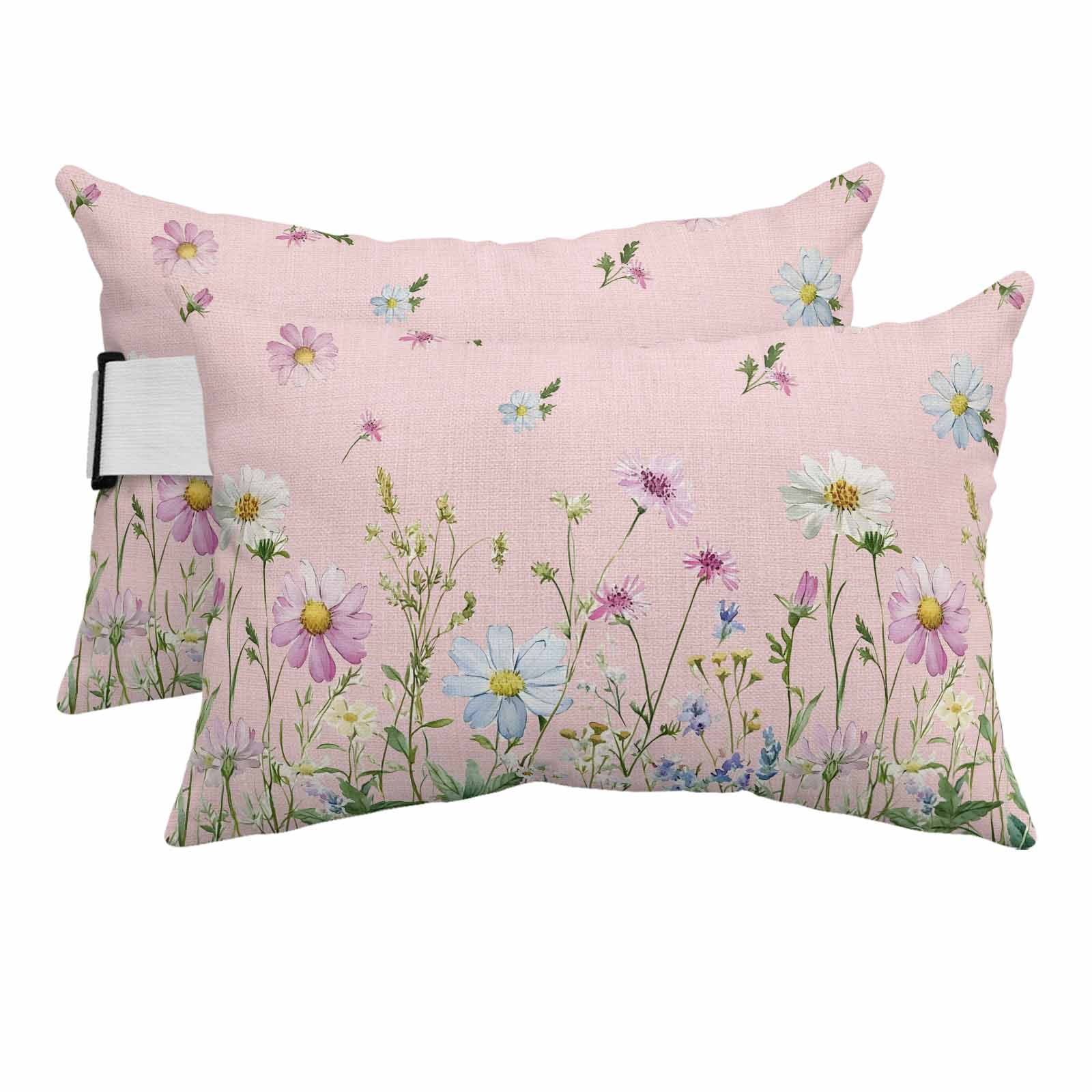 2PCS Outdoor Pillow for Chaise Lounge Chair Daisy Farm Blossom Flower ...