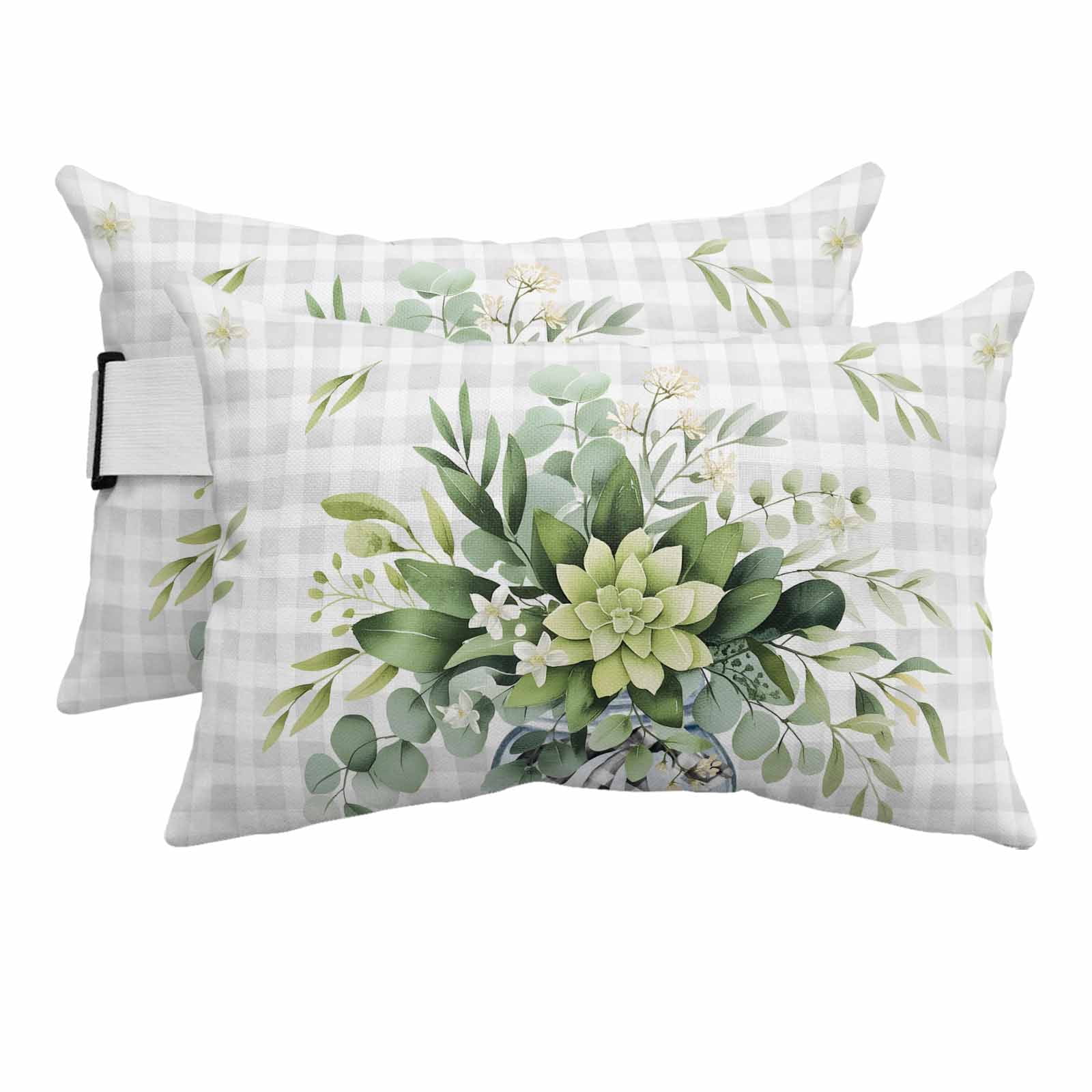 2PCS Outdoor Pillow for Chaise Lounge Chair Eucalyptus Leaf Watercolor ...