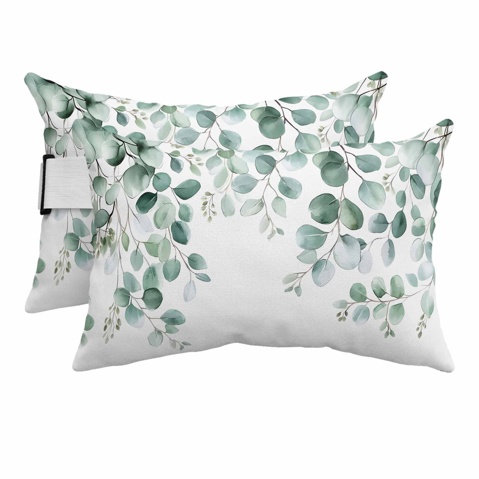 2PCS Outdoor Pillow for Chaise Lounge Chair Eucalyptus Leaves Green ...