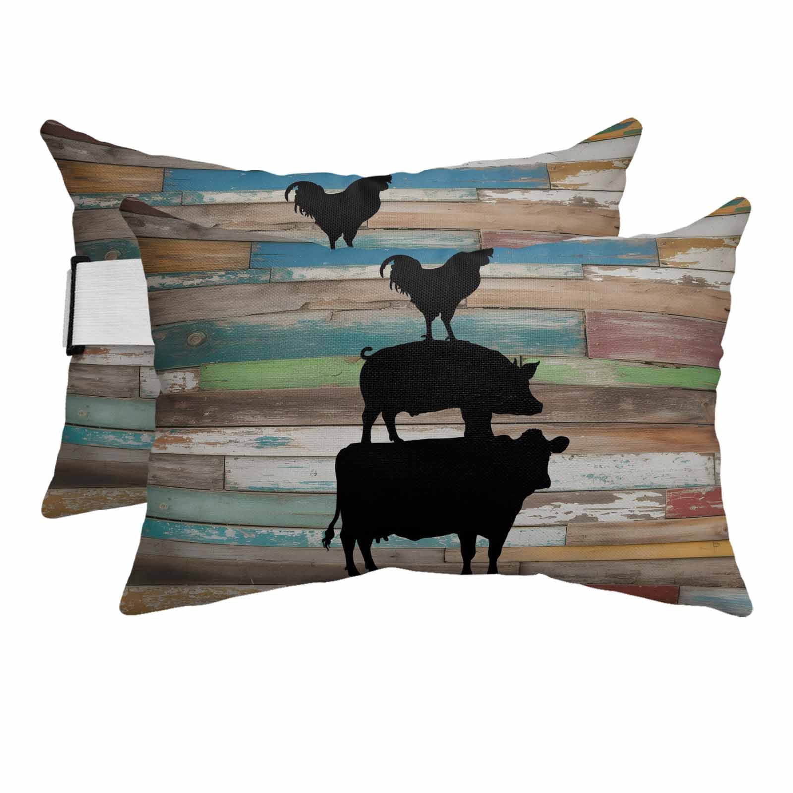 2PCS Outdoor Pillow for Chaise Lounge Chair Farm Animal Silhouette Cow ...