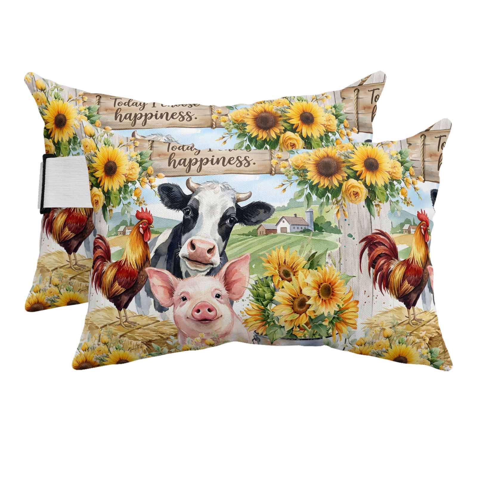 2PCS Outdoor Pillow for Chaise Lounge Chair Farm Cow Rooster Pig ...