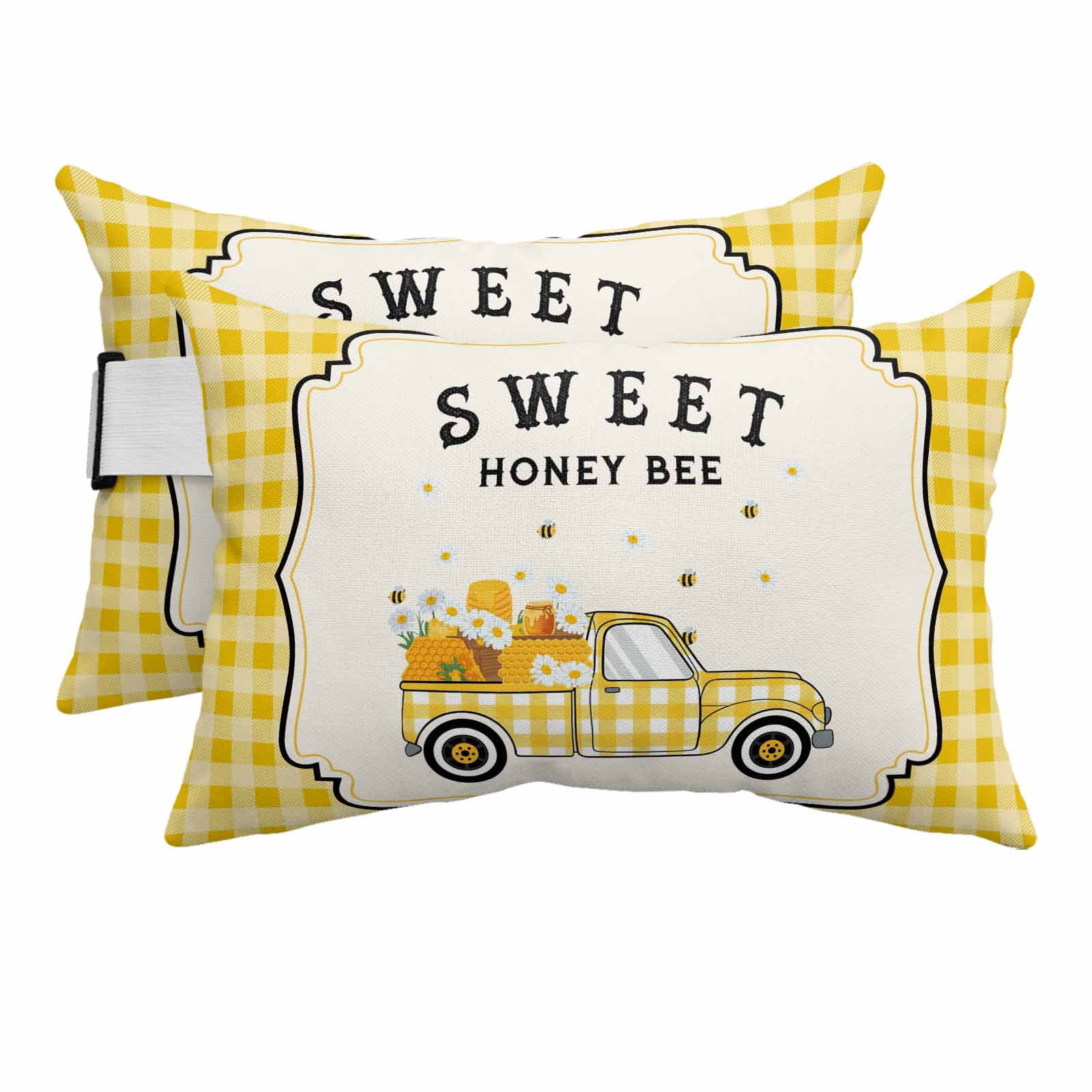 2PCS Outdoor Pillow for Chaise Lounge Chair Farm Honey Bee Daisy Truck ...