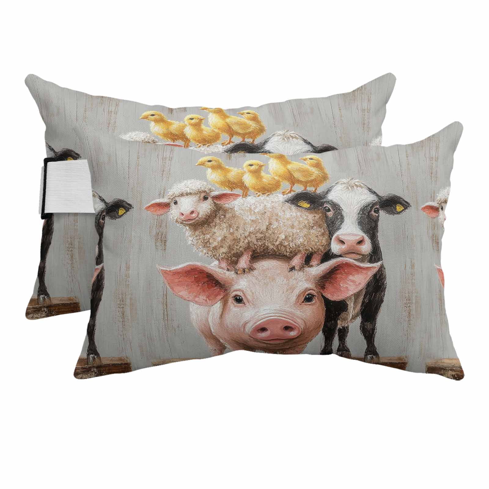 2PCS Outdoor Pillow for Chaise Lounge Chair Farm Pig Cow Sheep Chick ...
