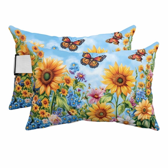 2PCS Outdoor Pillow for Chaise Lounge Chair Farm Sunflower Butterfly ...