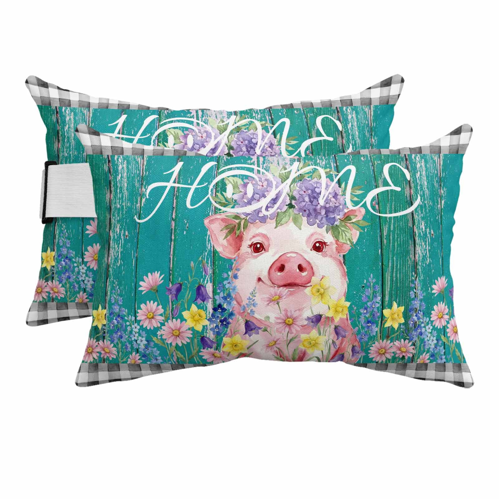 2PCS Outdoor Pillow for Chaise Lounge Chair Farm Watercolor Flower Pink ...