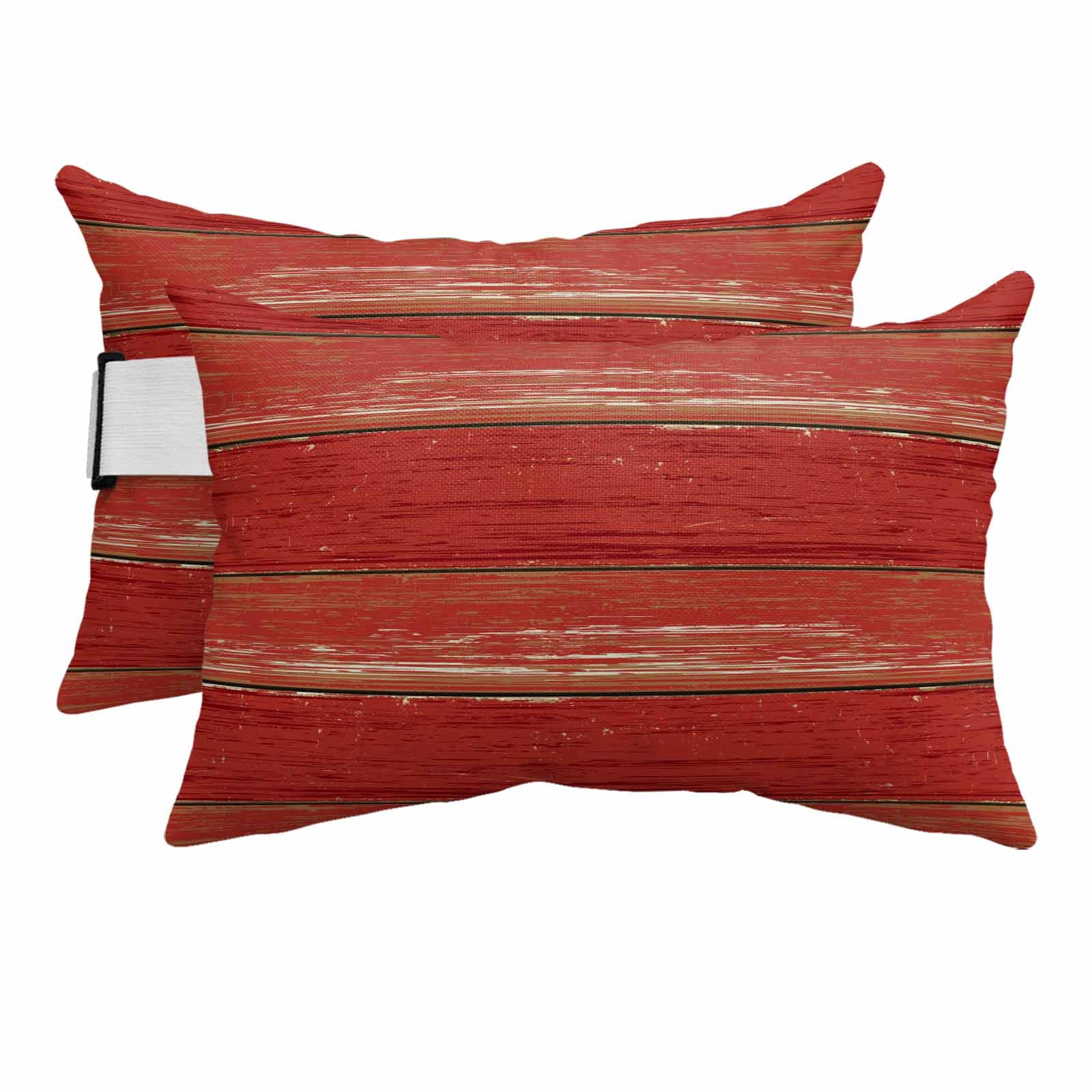 2PCS Outdoor Pillow for Chaise Lounge Chair Farm Watercolor Red Wood ...