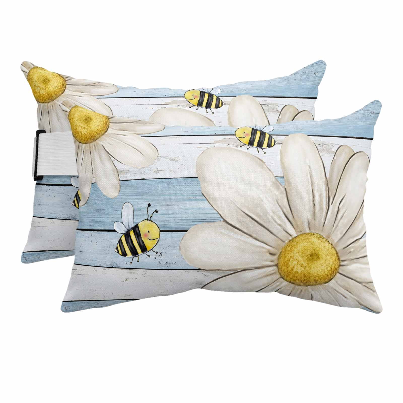 2PCS Outdoor Pillow for Chaise Lounge Chair Farm White Daisy Bees ...