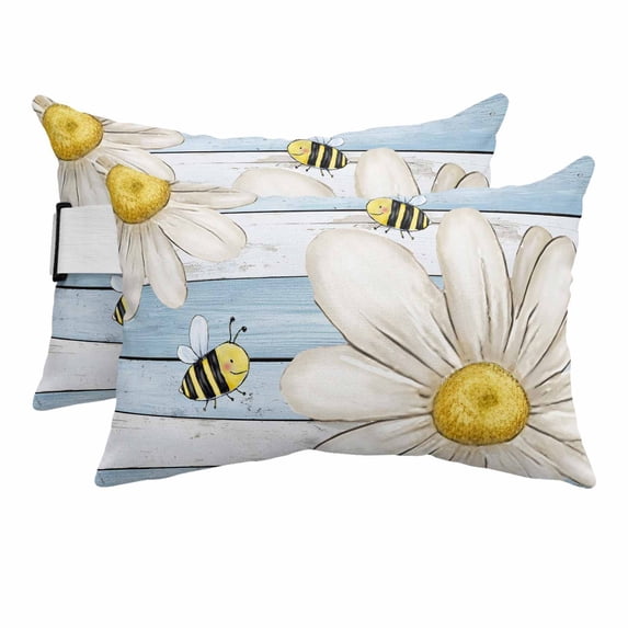 2PCS Outdoor Pillow for Chaise Lounge Chair Farm White Daisy Bees ...