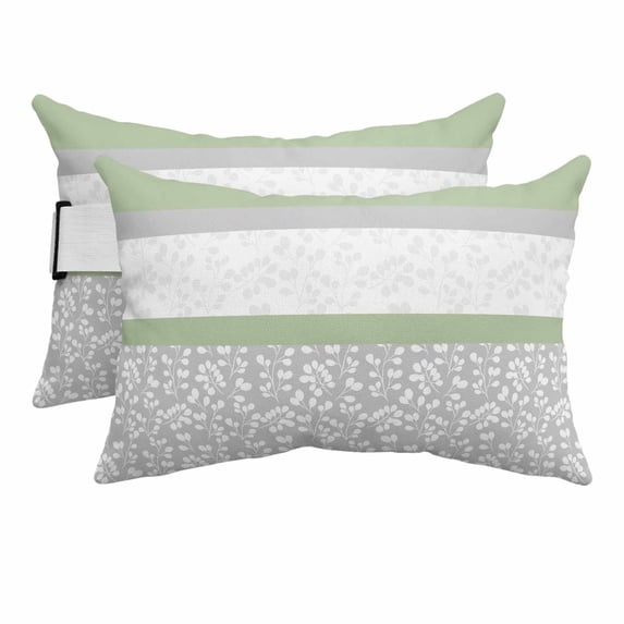 2PCS Outdoor Pillow for Chaise Lounge Chair Farm Wildflower Green Grey ...