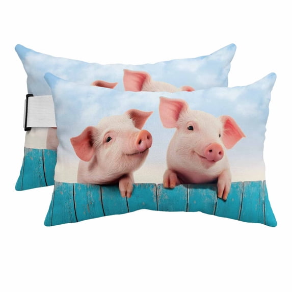 2PCS Outdoor Pillow for Chaise Lounge Chair Farmhouse Pig Wood Board ...