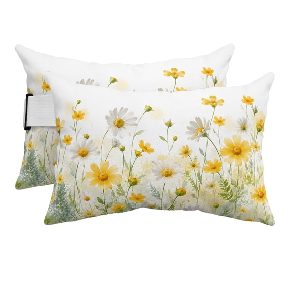 2PCS Outdoor Pillow for Chaise Lounge Chair Garden Flowers Daisy ...
