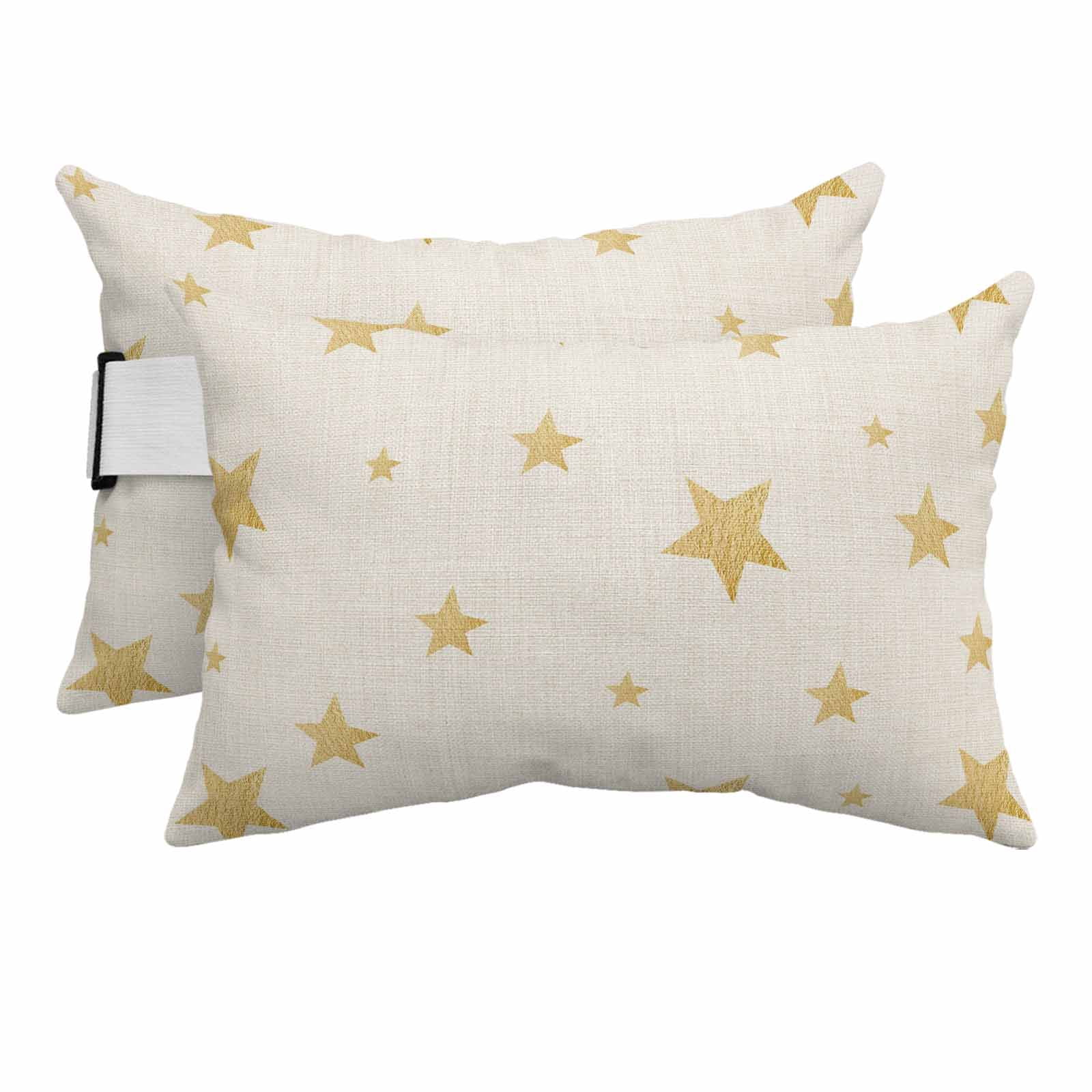 2PCS Outdoor Pillow for Chaise Lounge Chair Gold Stars on Burlap Linen ...